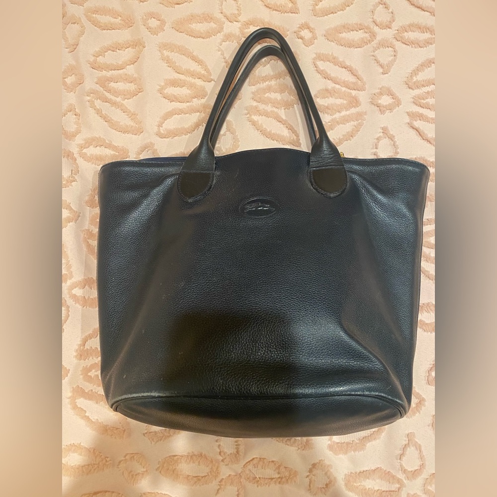 Authentic Longchamp Navy Leather Shoulder/Tote Bag Wi… - Gem